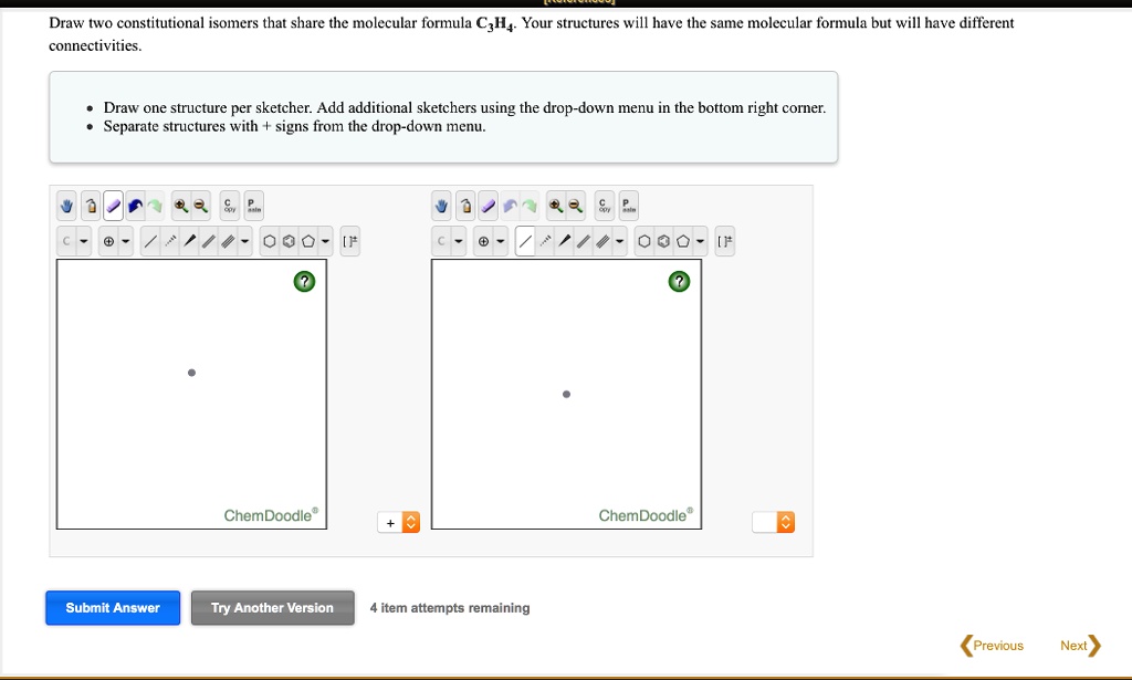 SOLVED: Draw two constitutional isomers that share the molecular ...