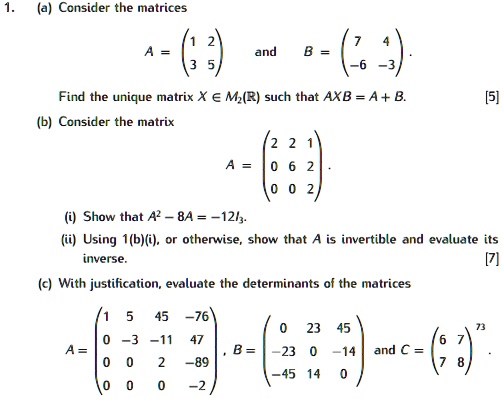 SOLVED:(a) Consider the matrices and Find the unique matrix X â‚¬ M,(R ...
