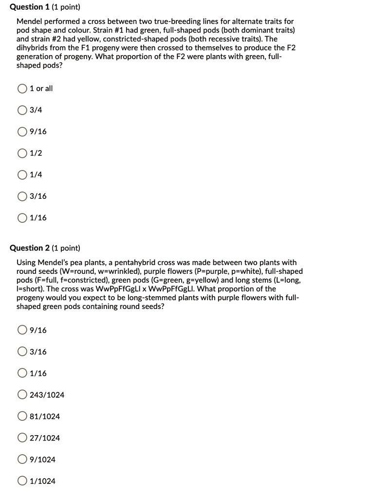 question 1 1 point mendel performed cross between two true breeding ...