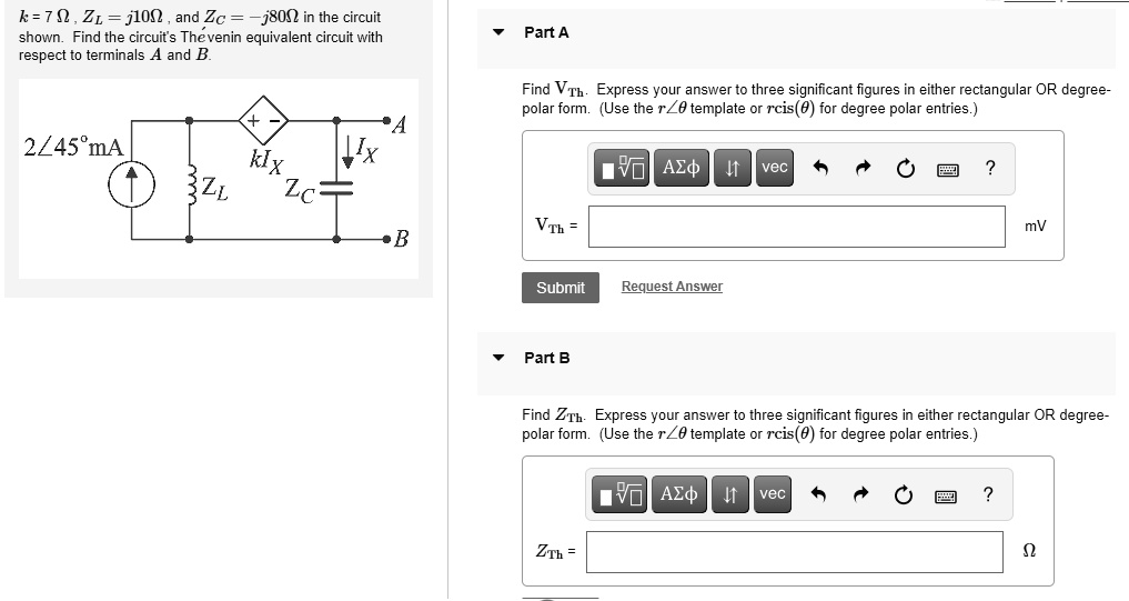 SOLVED: k = 7n ZL = j10Q and Zc = j8002 in the circuit shown. Find the ...