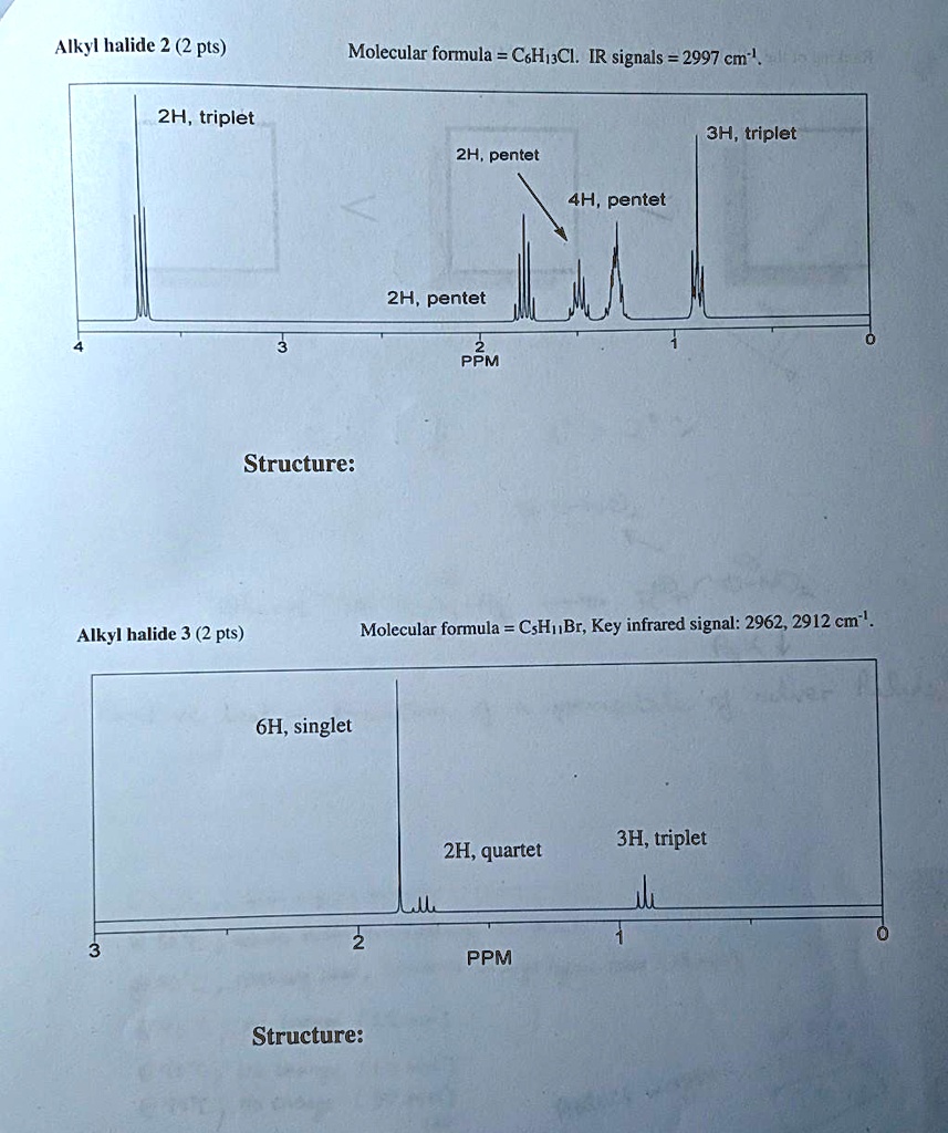 SOLVED: Alkyl halide 2 (2 pts) Molecular formula = CoHiJCI IR signals ...