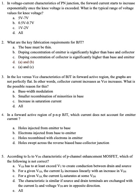 1. In voltage-current characteristics of PN junction, the forward ...