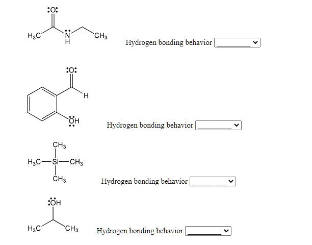 SOLVED: Hydrogen bonding behavior :0: Hydrogen bonding behavior CH3 H3C ...