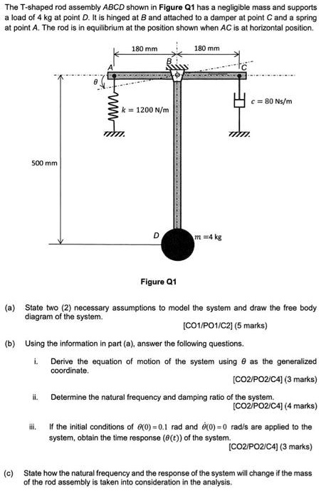 SOLVED: The T-shaped rod assembly ABCD shown in Figure Q1 has a negligible mass and supports at ...