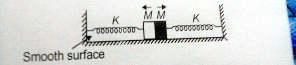 SOLVED: Two identical blocks, each of mass M, are connected with springs of spring constant K ...