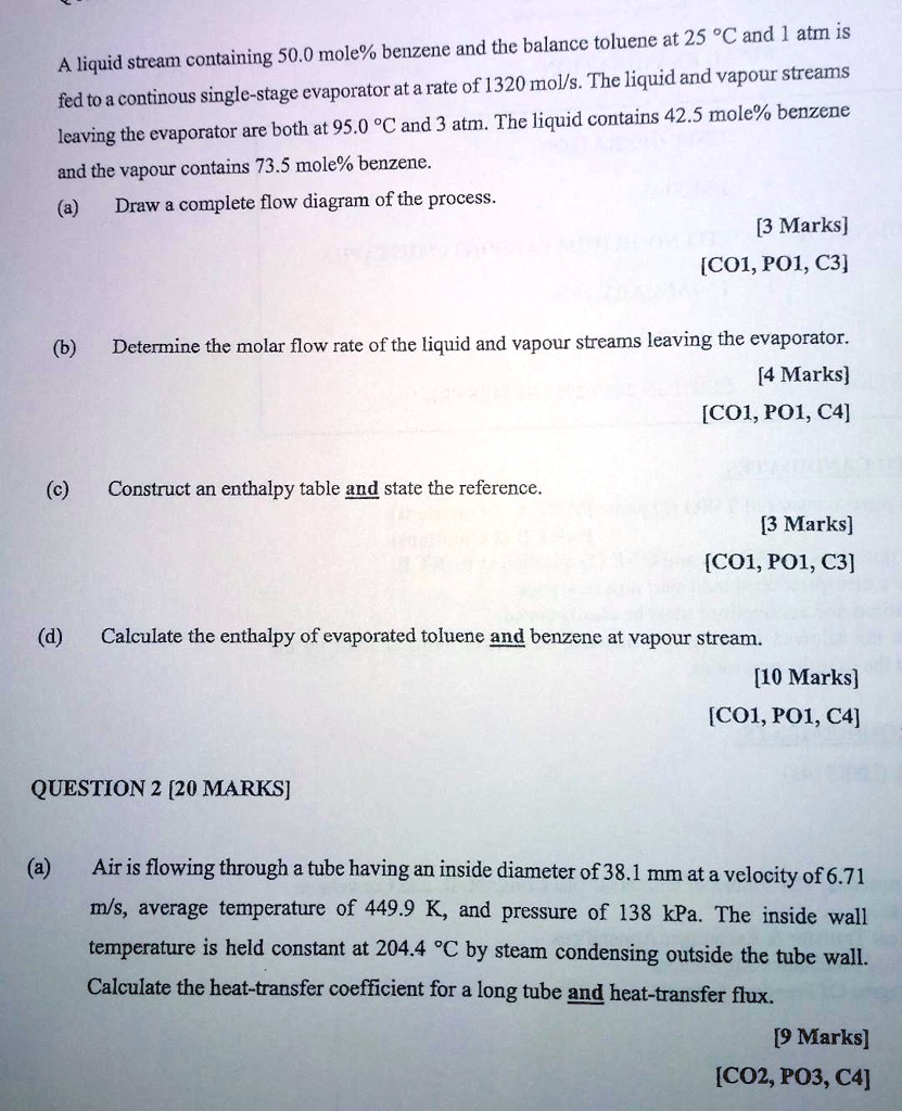 SOLVED: A liquid stream containing 50.0 mole% benzene and the balance ...