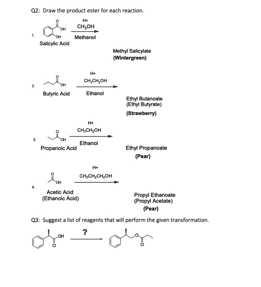 Q2: Draw the product ester for each reaction. 1. OH OH Salicylic Acid ...