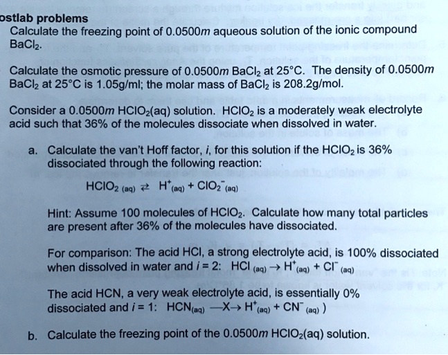 SOLVED: PSTLab Problems: Calculating the Freezing Point and Osmotic Pressure of Aqueous ...