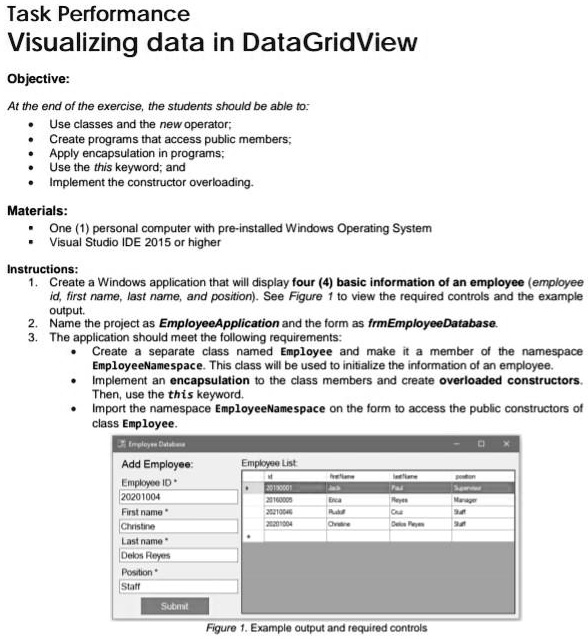 Solved Fundamentals Of C Programming Task Performance Visualizing Data In Datagridview