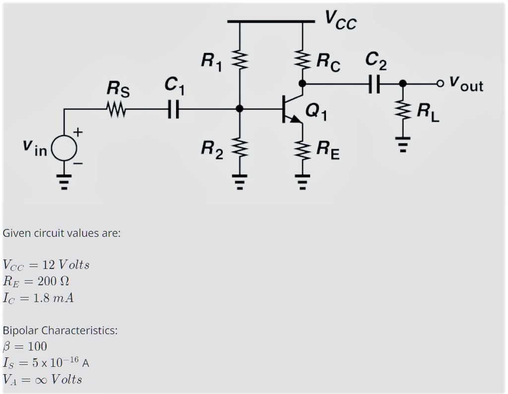 SOLVED: Texts: Find values for R1 and R2 that will bias the amplifier such that Ic = 1.8 mA. Use ...