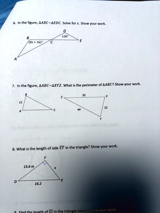 SOLVED: In the figure, AABC~AEDC. Solve for Show vour work; (81 + 16 ...