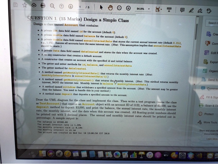 Design A Simple Class Design A Class Named Account That Contains A Private Int Data Field Named 