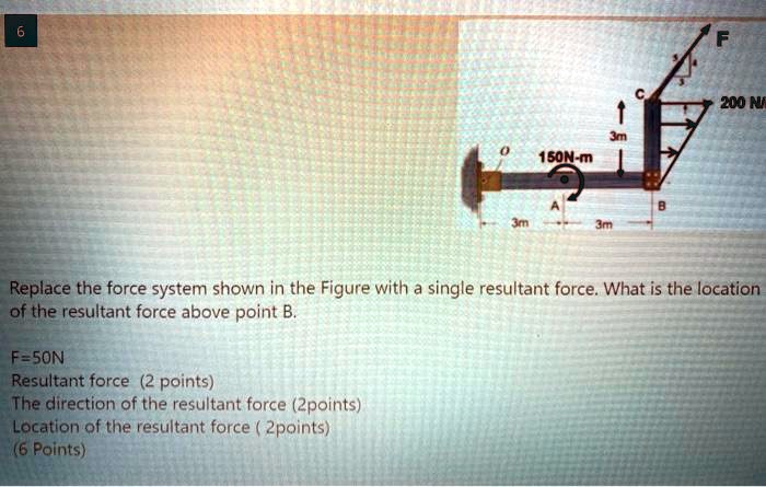 6 0 150N-m ? 3m F C 200 N/ A B 3m 3m Replace the force system shown in the Figure with a single ...