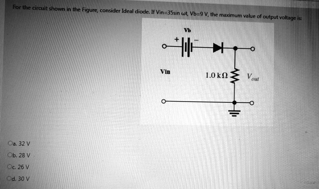 SOLVED: For the circuit shown in the Figure, consider an ideal diode. If Vin = 35sin wt, Vb = 9V ...