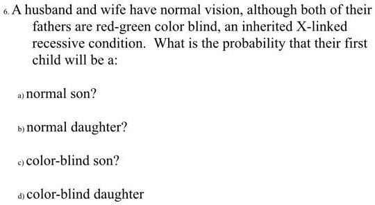 SOLVED:A husband and wife have normal vision, although both of their ...