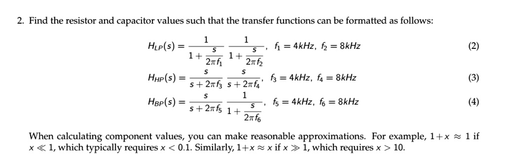 SOLVED: LP transfer function equation: 1/[s^2(R1C1R2C2) + s(R1C1+R1C2 ...