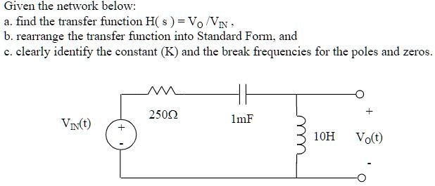 given the network below afind the transfer function hsvovn brearrange ...