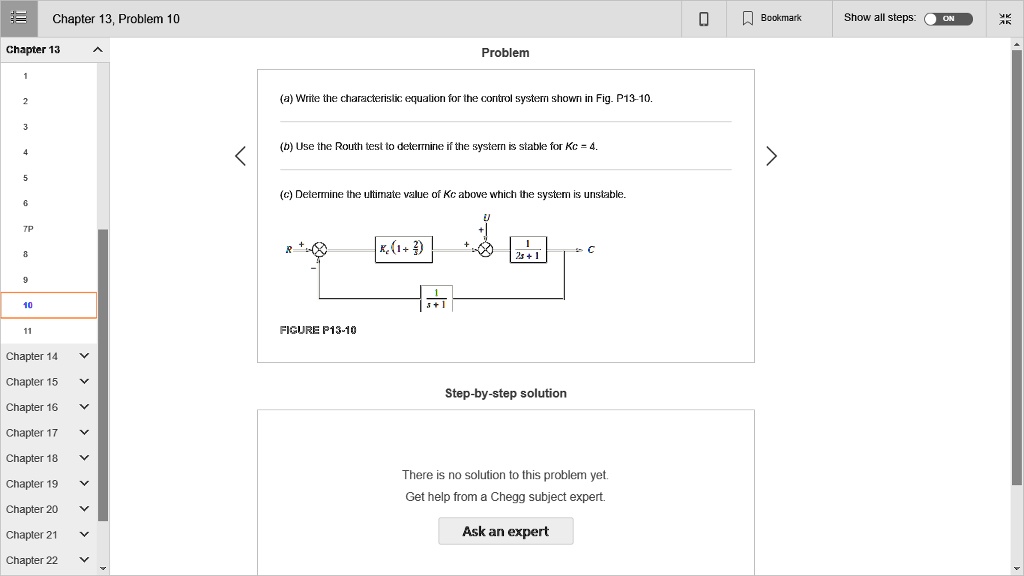 Chapter 13, Problem 10 Chapter 13 Problem (a) Write the characteristic equation for the control ...