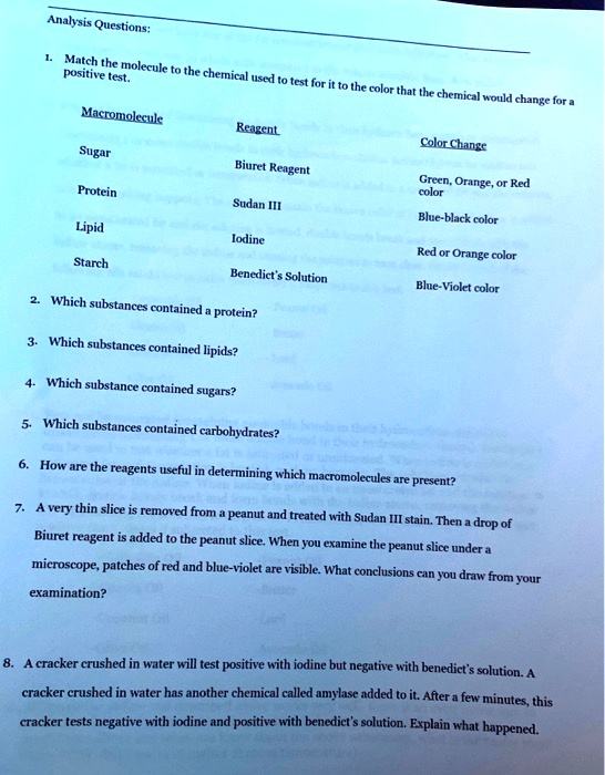 analsis quetiona match the molecule positive test the chemical uscd ...
