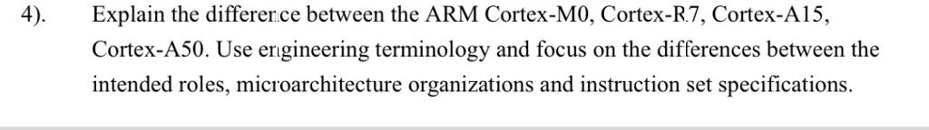 SOLVED: Explain the difference between the ARM Cortex-M0, Cortex-R7 ...