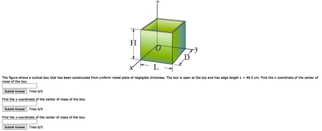 The figure shows a cubical box that has been constructed from uniform ...
