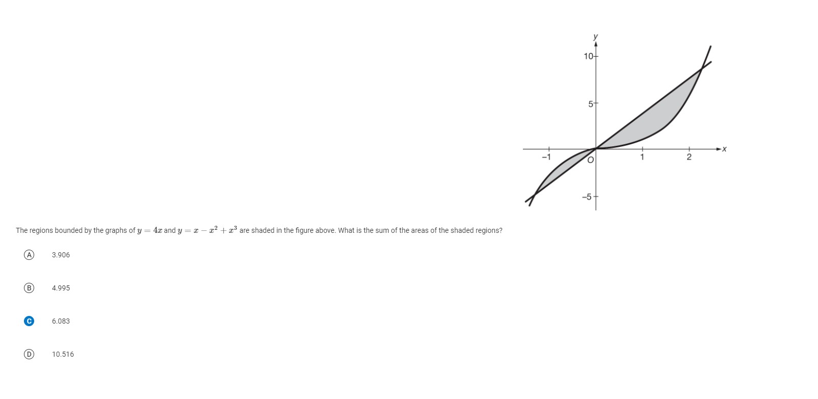 SOLVED: The regions bounded by the graphs of y=4 x and y=x-x^2+x^3 are ...