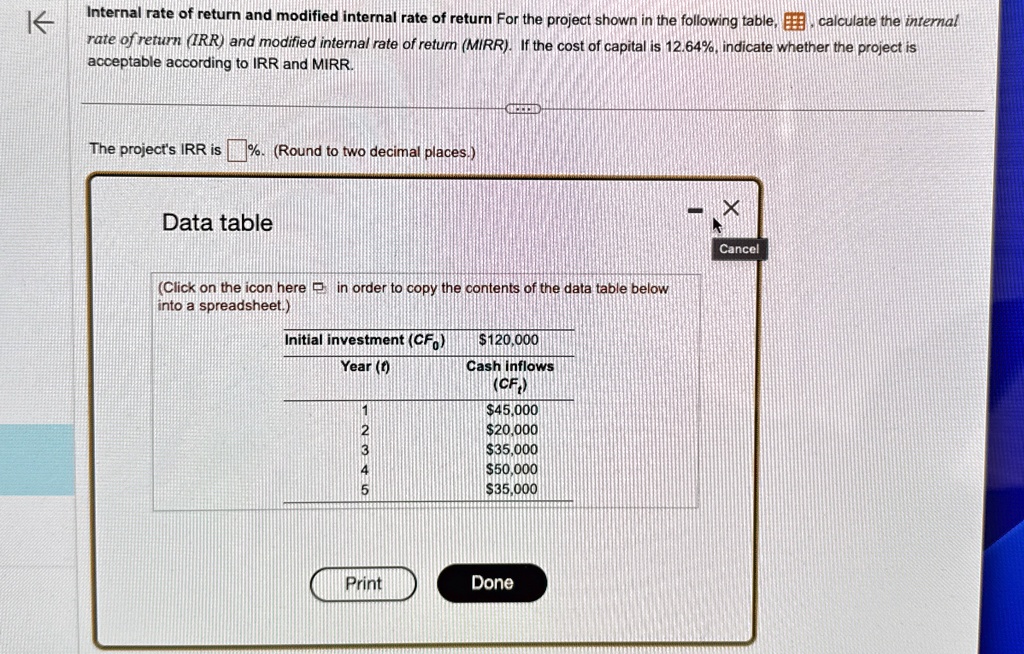 internal rate of return and modified internal rate of return for the project shown in the ...