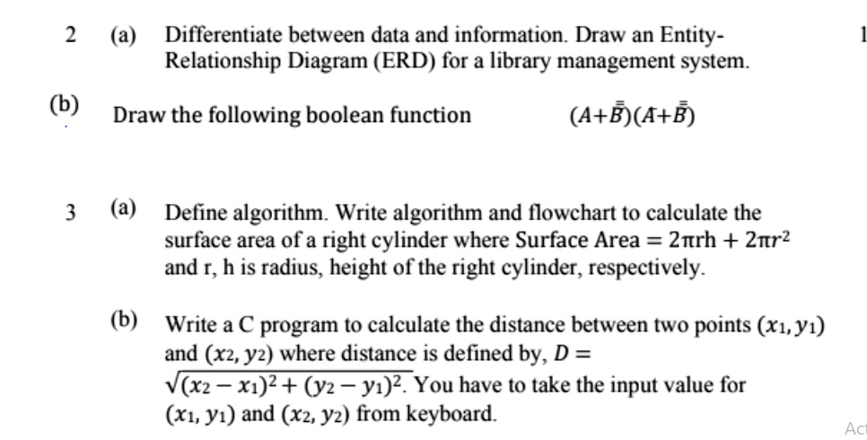 SOLVED: Differentiate between data and information. Draw an Entity-Relationship Diagram (ERD ...