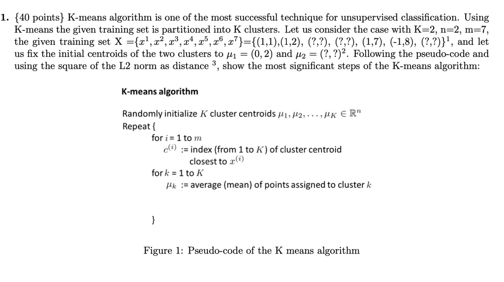 SOLVED: K-means algorithm is one of the most successful techniques for unsupervised ...