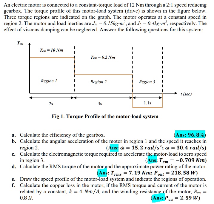 SOLVED: An electric motor is connected to a constant-torque load of 12 ...