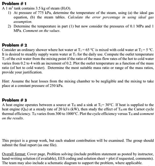 SOLVED: Problrm + EES Problem#1 A1 mtank contains 3.5 kg of steam HO 1 ...