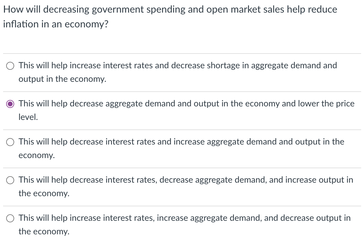 SOLVED: How will decreasing government spending and open market sales ...