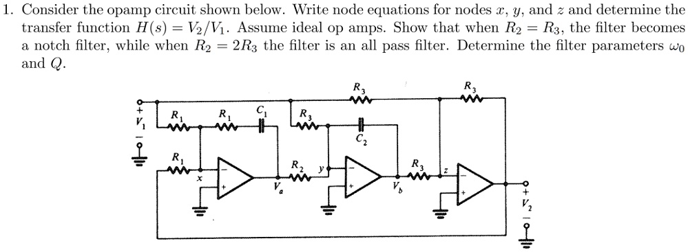 SOLVED: Consider the op-amp circuit shown below. Write node equations for nodes x, y, and z and ...