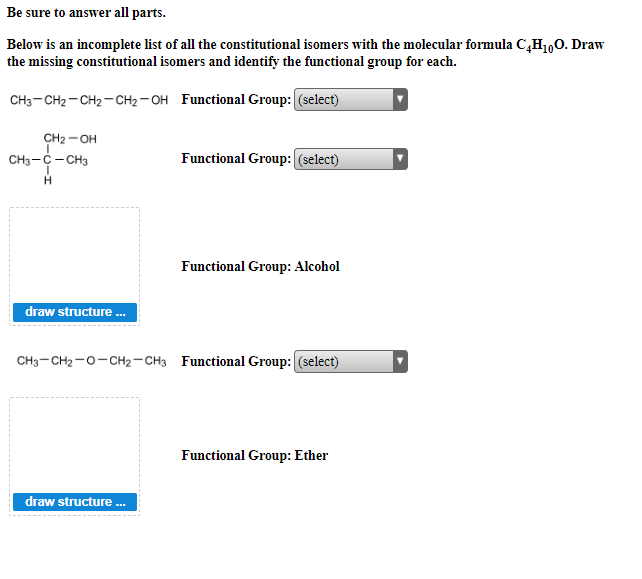 Be sure to answer all parts. Below is an incomplete list of all the ...