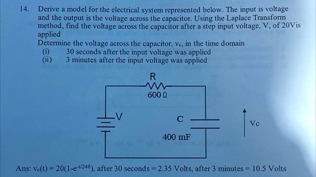 SOLVED: Derive a model for the electrical system represented below. The ...