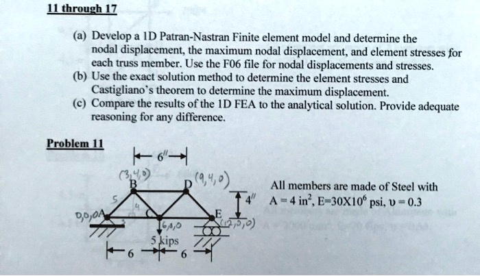 11 through 17 (a) Develop a 1D Patran-Nastran Finite element model and determine the nodal ...