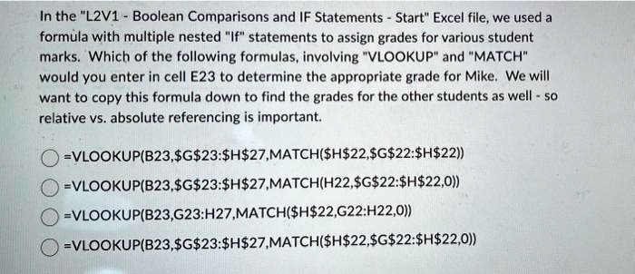Solved In The L2v1 Boolean Comparisons And If Statements Start Excel File We Used A