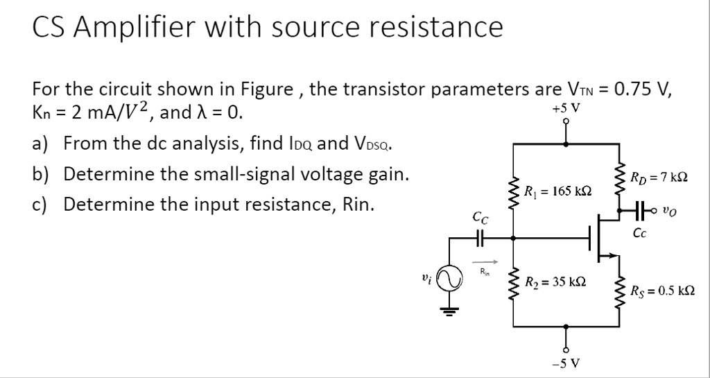 cs amplifier with source resistance for the circuit shown in figure the transistor parameters ...