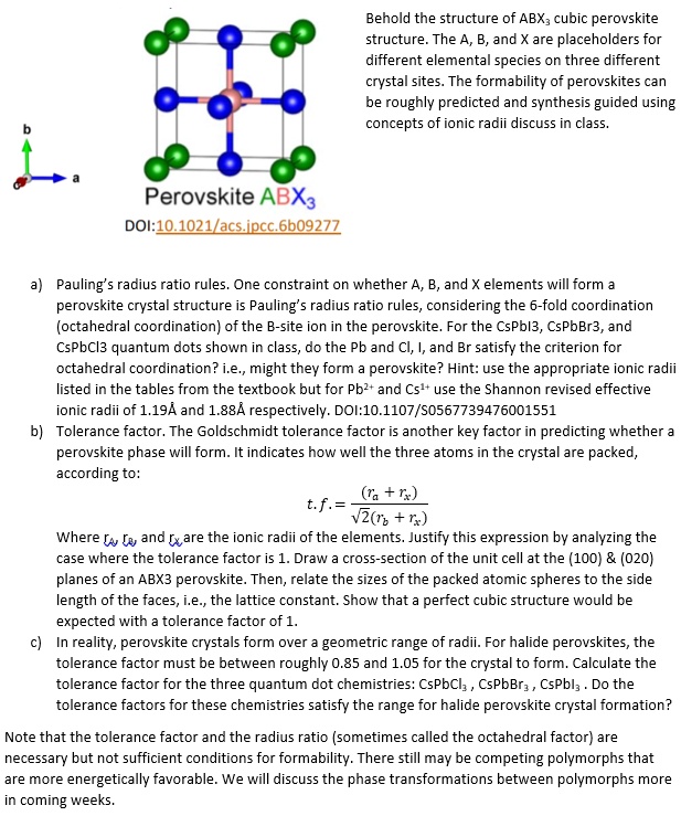 SOLVED: Behold the structure of ABX; cubic perovskite structure. The A ...