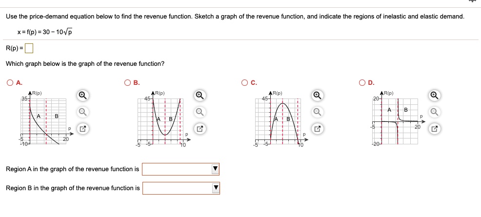SOLVED: Use the price-demand equation below find the revenue function ...