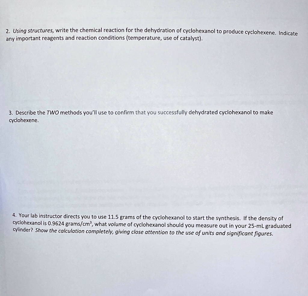 2. Using structures, write the chemical reaction for the dehydration of ...
