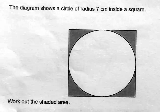 SOLVED: The diagram shows a circle of radius 7 cm inside a square Work ...