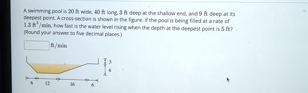 a swimming pool is 20 ft wide 40 ft long 3 ft deep at the shallow end ...