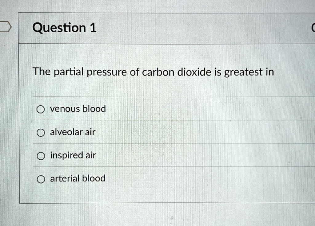 Question 1 The partial pressure of carbon dioxide is greatest in ...