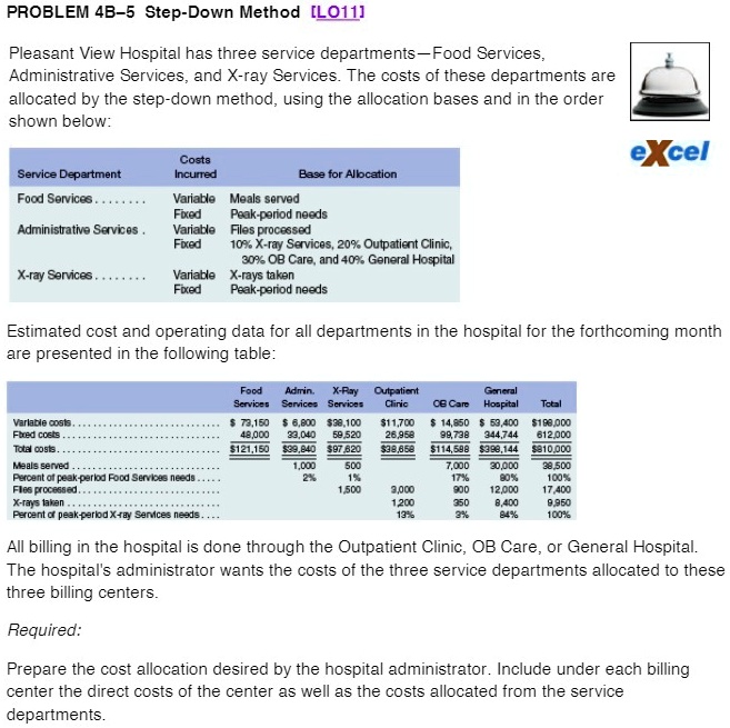 problem 4b 5 step down method lo1l pleasant view hospital has three service departmentsfood ...