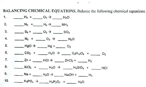 SOLVED: BALANCING CHEMICAL EQUATIONS. Balance the following chemical equations. Ho NH3 SO2 No ...