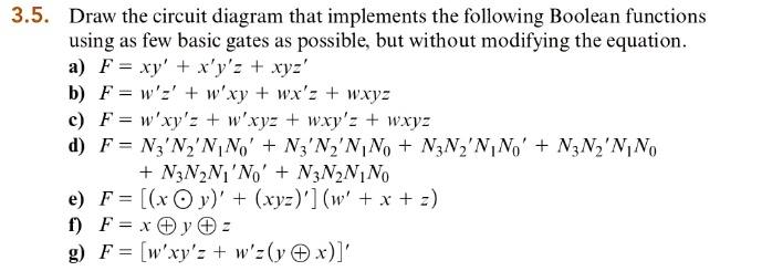 SOLVED: Draw the circuit diagram that implements the Boolean functions ...