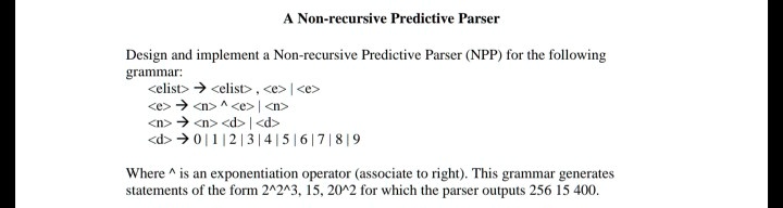 Solved Implement A Java Program A Non Recursive Predictive Parser Design And Implement A Non