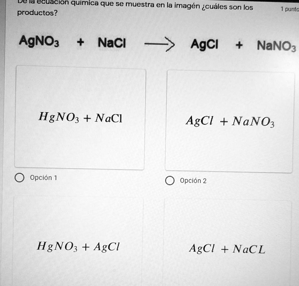 SOLVED: cual es la respuesta correcta eia ecuacion quimica que se ...