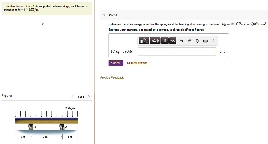 The steel beam (Figure 1) is supported on two springs, each having a ...